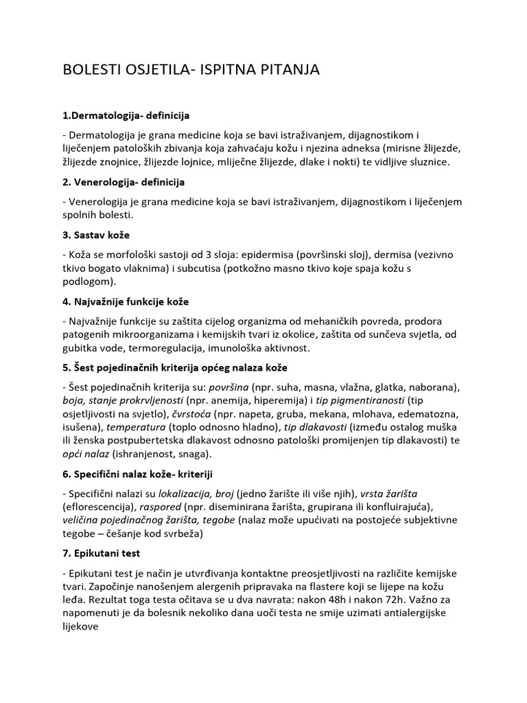 Bolesti Osjetila - Ispitna Pitanja (1) - 1 | PDF