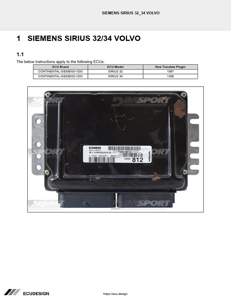Siemens Sirius 32/34 Volvo ECU Guide | PDF
