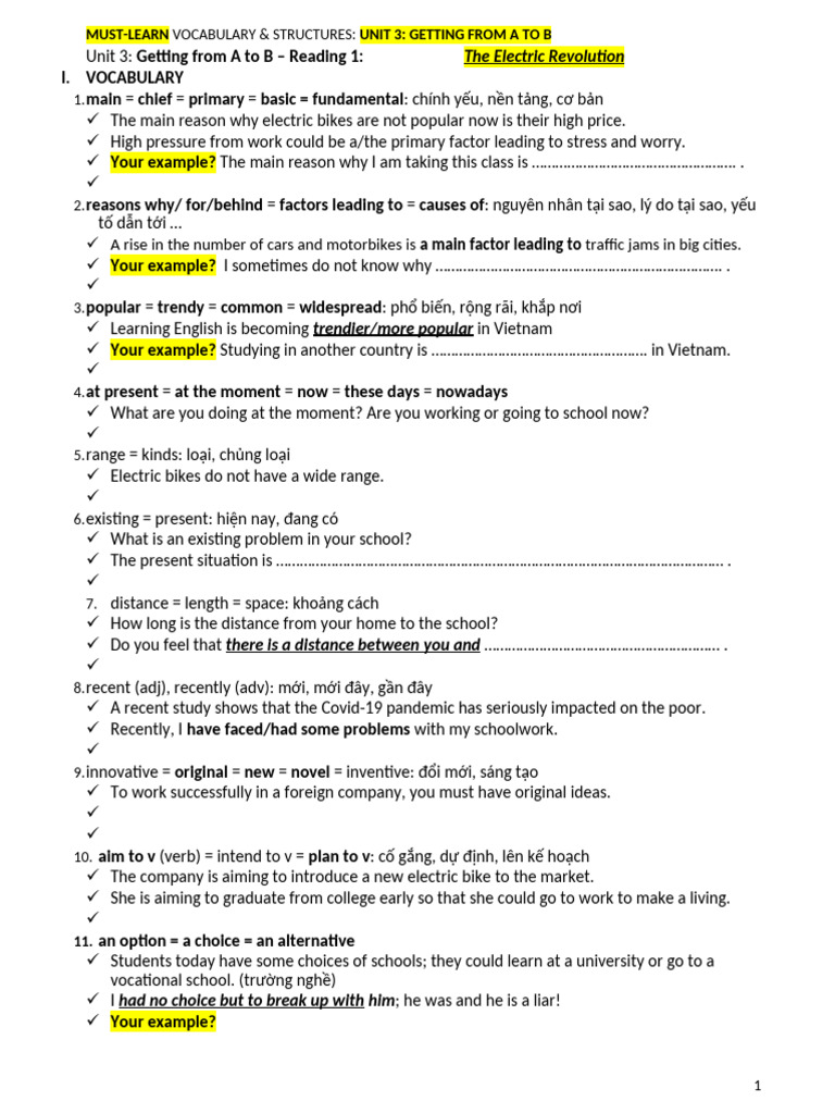 Cambridge - 4.5 - 5.5 - Vocabulary and Structures - Unit 3 | PDF | Vietnam