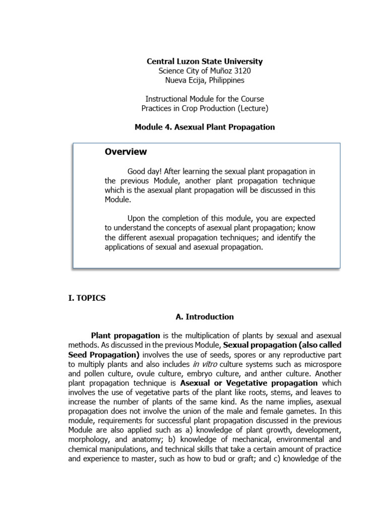 Module 4. Asexual Plant Propagation | PDF | Grafting | Reproduction