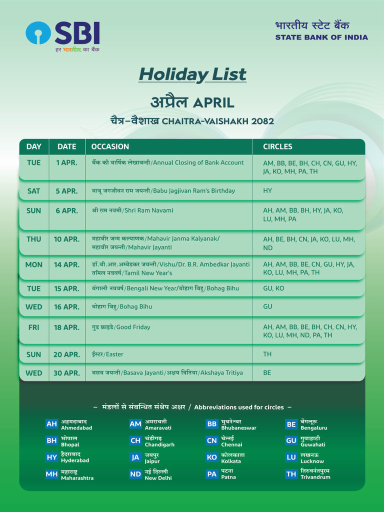 Holiday List April 2025 | PDF