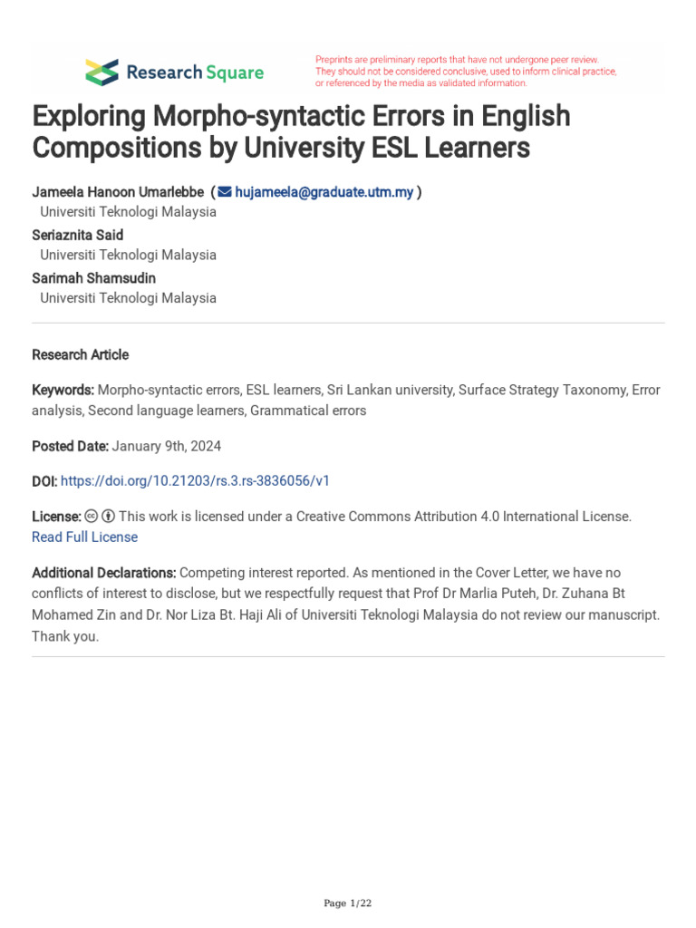 Exploring_Morpho-syntactic_Errors_in_English_Compo | PDF | Second Language | Verb
