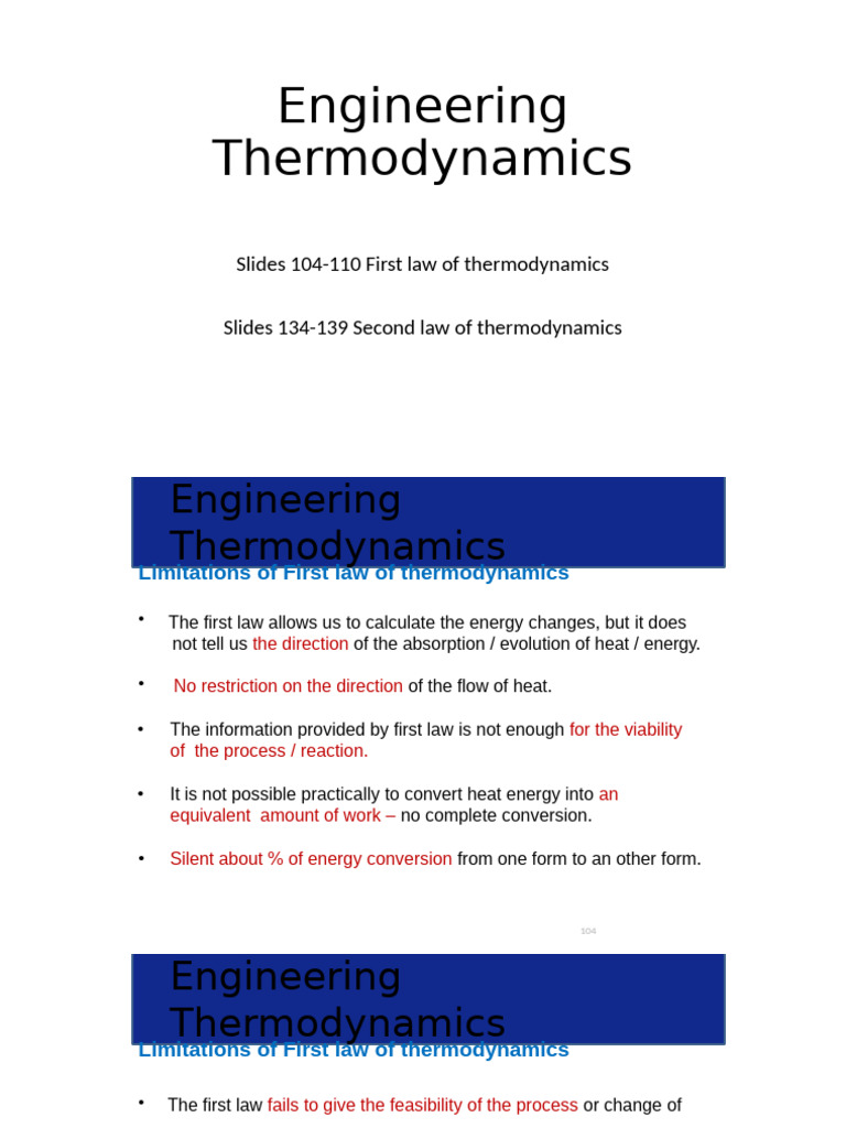 Engineering Thermodynamics First Law of Thermo and Second Law of Thermo ...