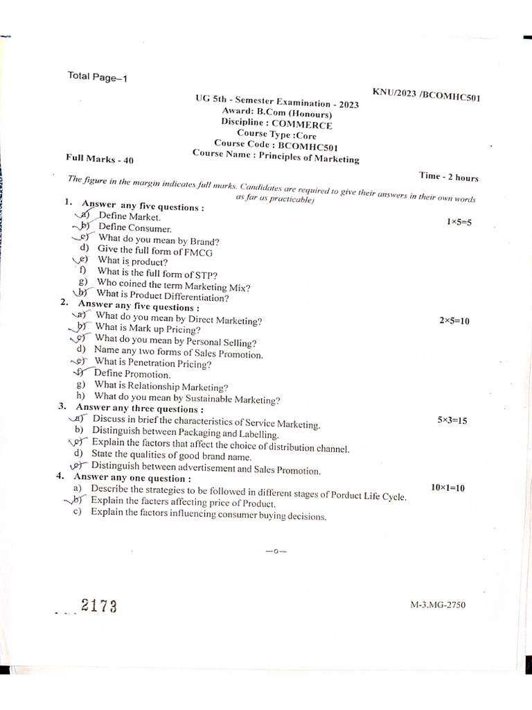 5th Sem Question Paper B. Com (Hons) 2023 | PDF