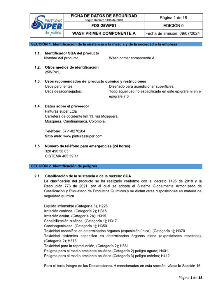 FDS - Wash Primer Comp. A | PDF