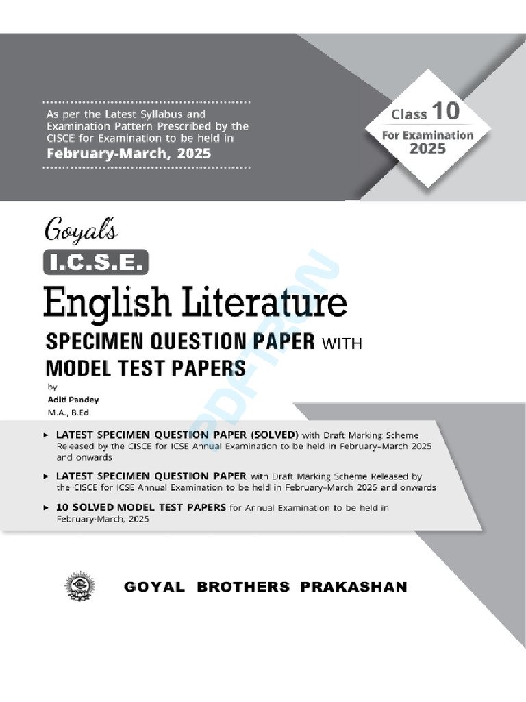 Preview of Goyal's ICSE English Literature Specimen Question Bank With ...