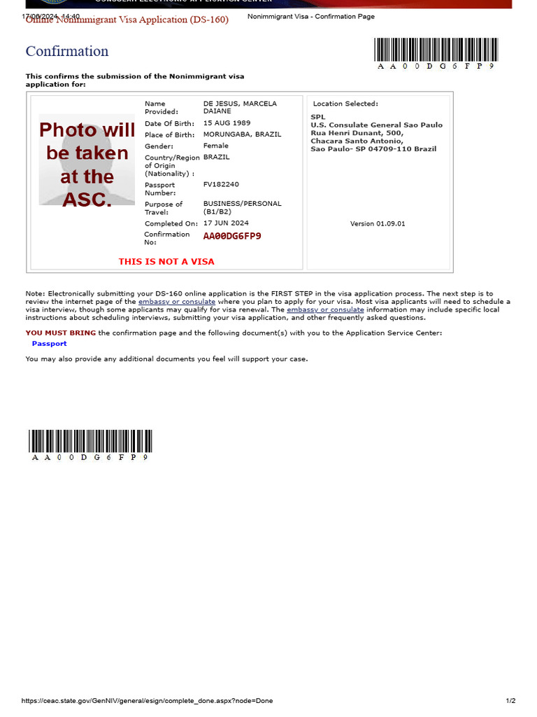 Nonimmigrant Visa - Confirmation Page - Marcela NOVO | PDF | Travel ...