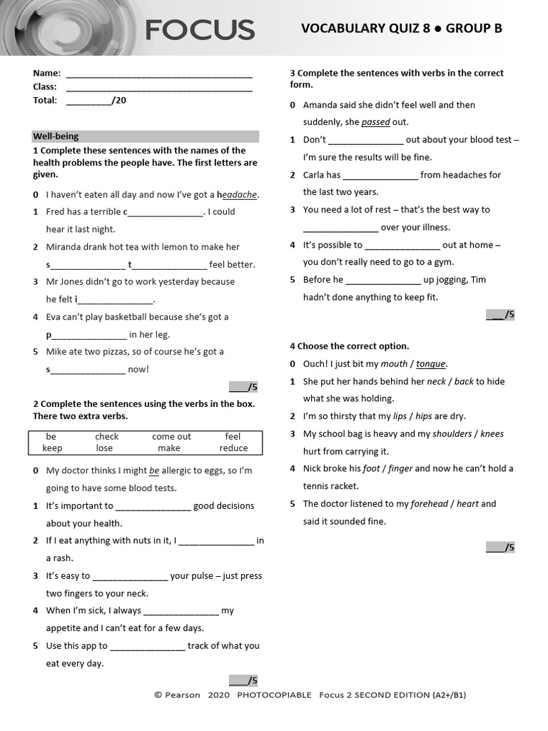 Focus2 2E Vocabulary Quiz Unit8 GroupB | PDF