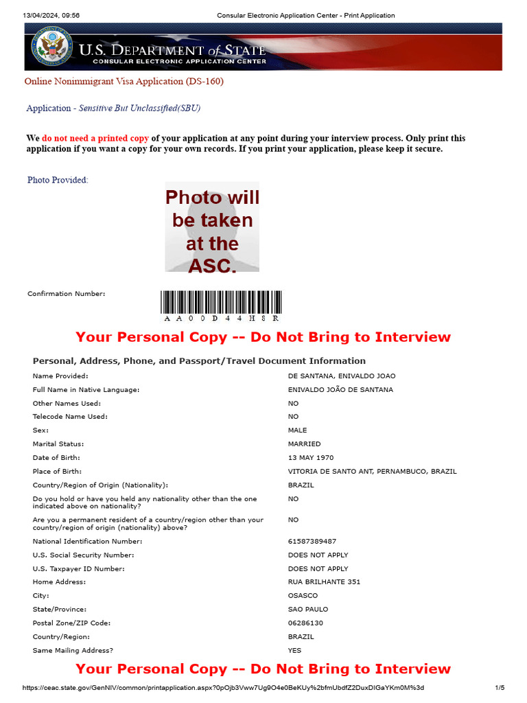 DS-160 Visa Application Printout | PDF | Travel Visa | Crimes