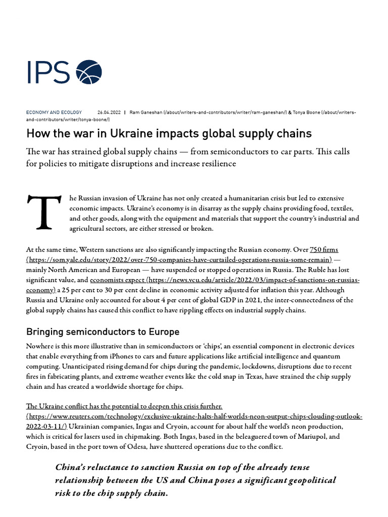Newspaper Article (Class 7) How The War in Ukraine Impacts Global ...