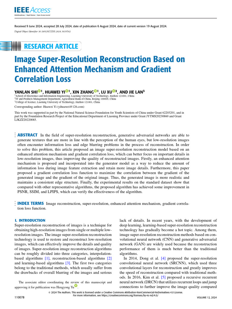 Image Super Resolution Reconstruction Based On Enhanced Attention