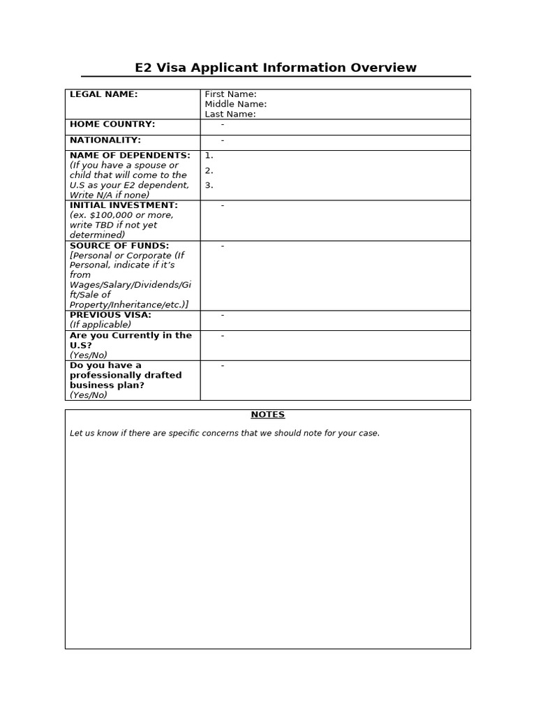 2.) E-2 Applicant Info Worksheet | PDF