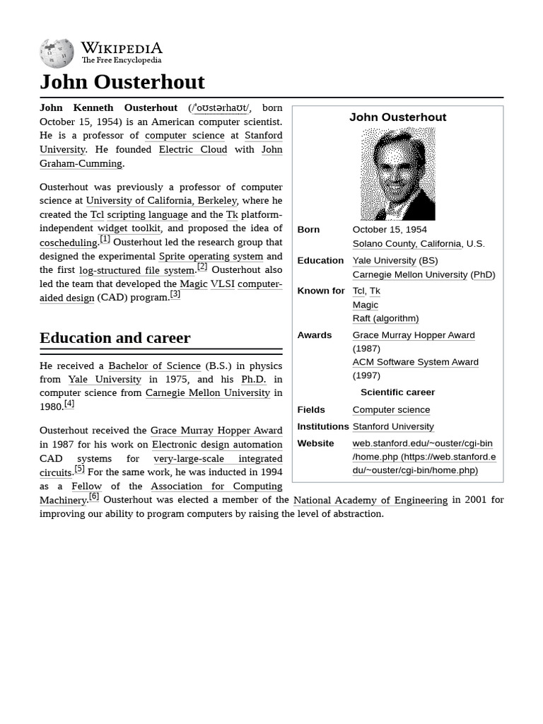 John_Ousterhout | PDF | Computing | Computer Science