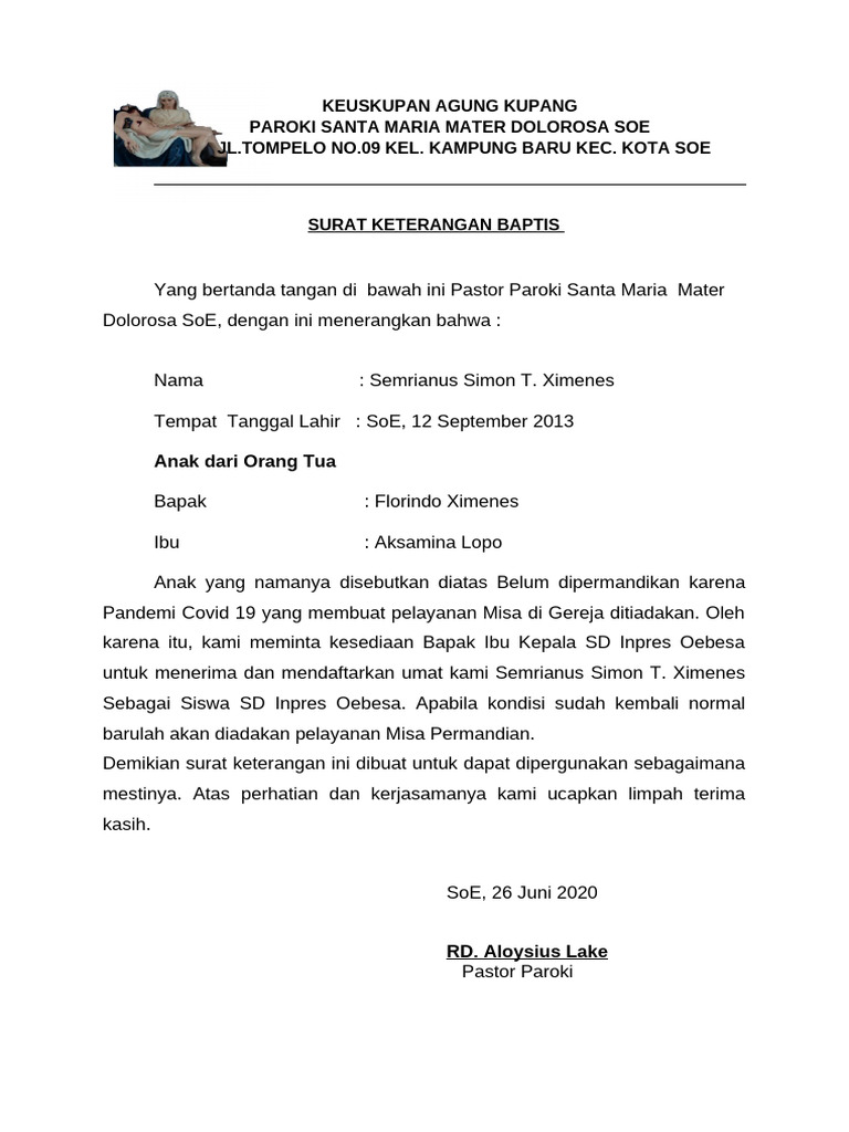 Surat Ketrangan Baptis | PDF