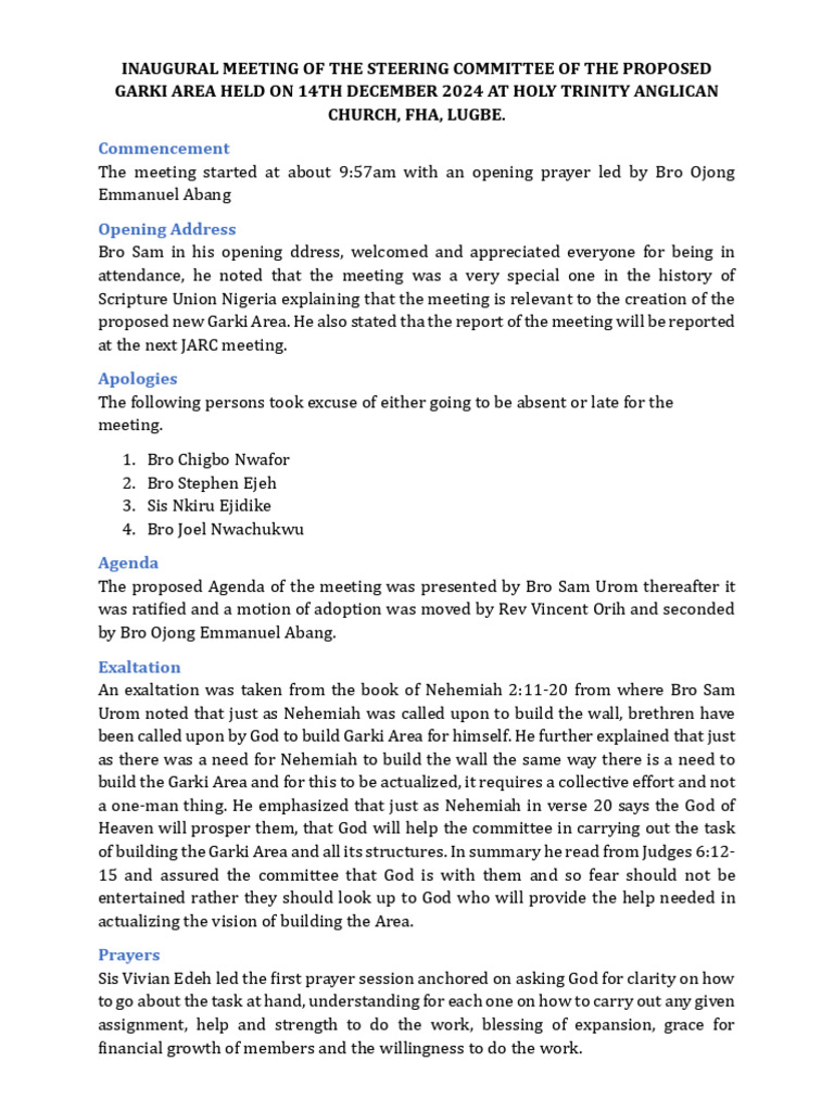 Inaugural Meeting for Garki Area Setup | PDF
