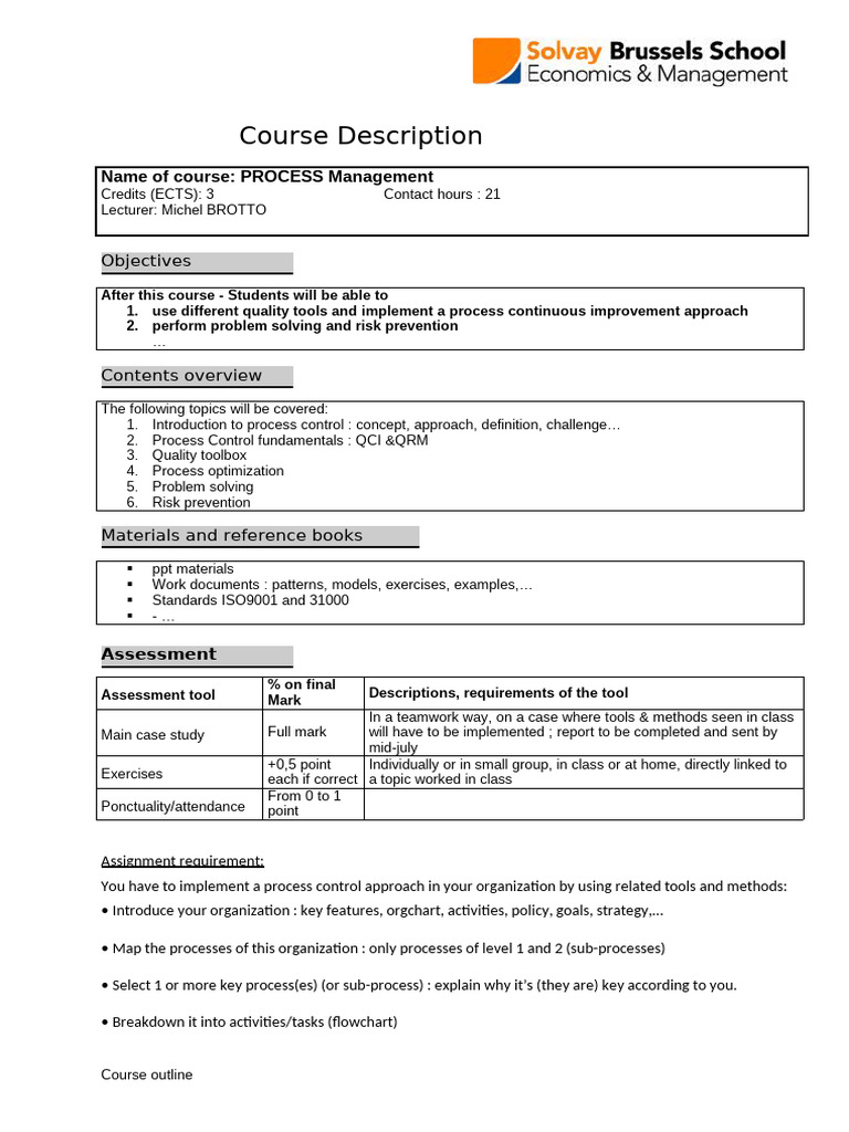 4 - Process Management Course Description | PDF | Risk | Iso 9000