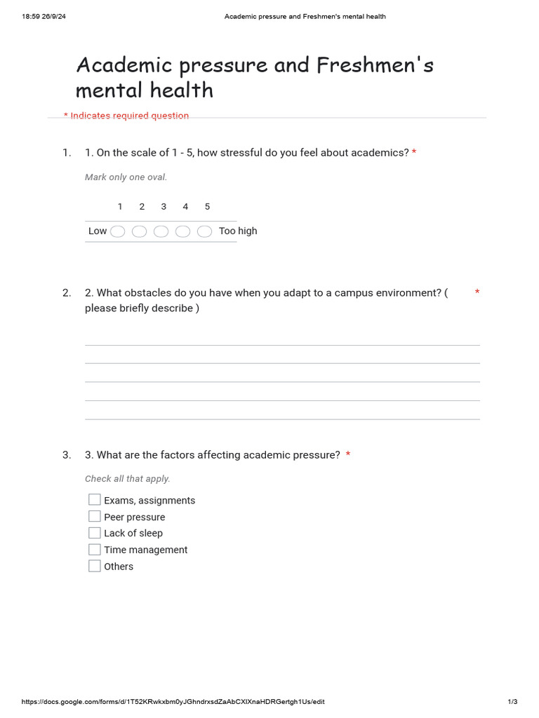 Freshmen Academic Pressure Survey | PDF | Mental Health | Stress (Biology)