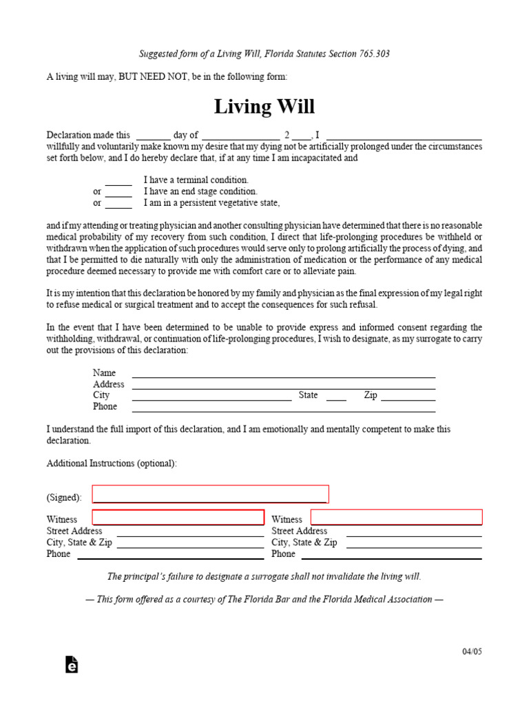 florida-living-will-form | PDF | Health Care | Medicine