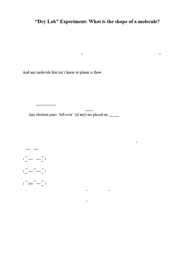 Lab 12 Vsepr Dry Lab Pdf Chemical Bond Molecules