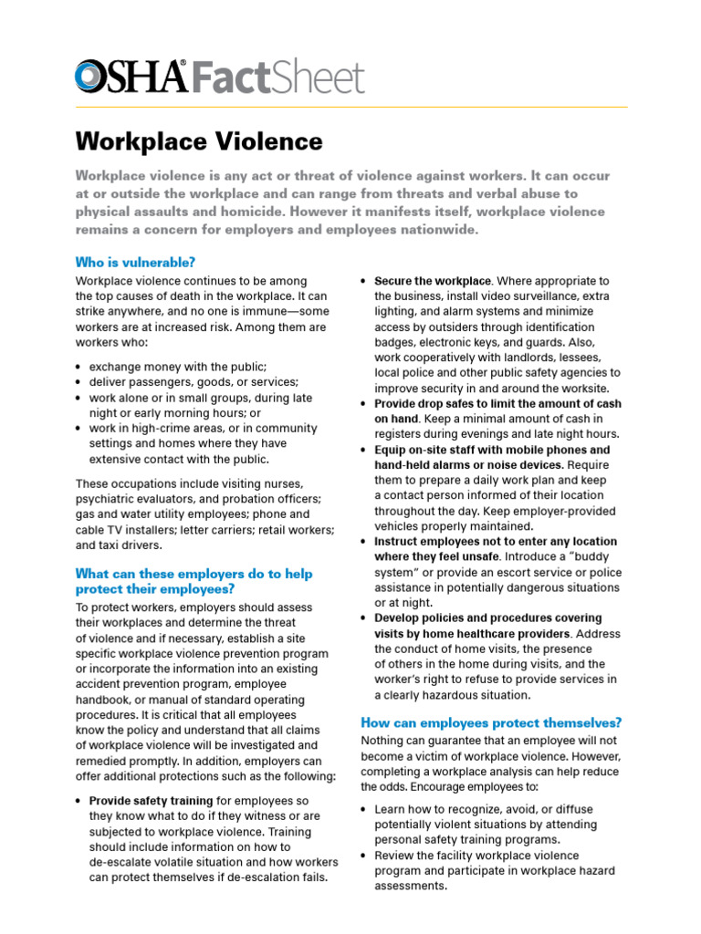 Workplace Violence | PDF | Occupational Safety And Health ...