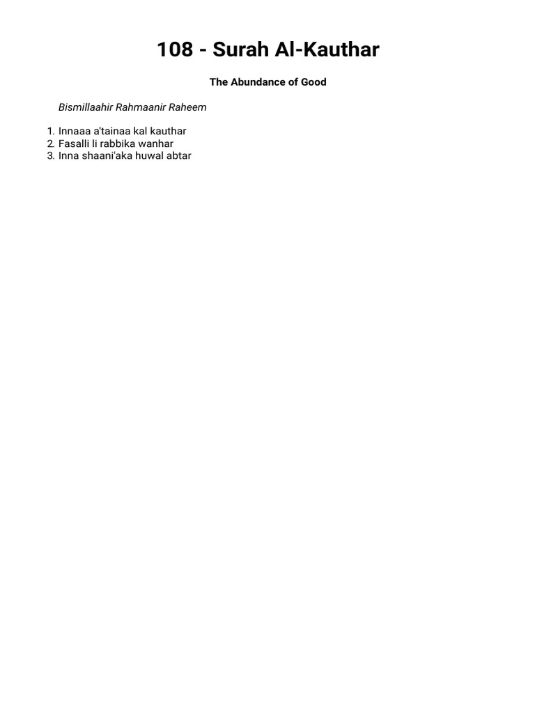 108 Surah Al-Kauthar | PDF