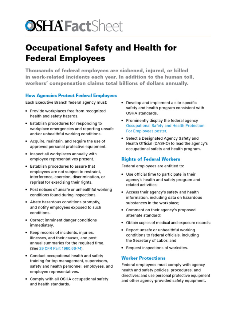 Occupational Safety and Health for Federal Employees | PDF ...