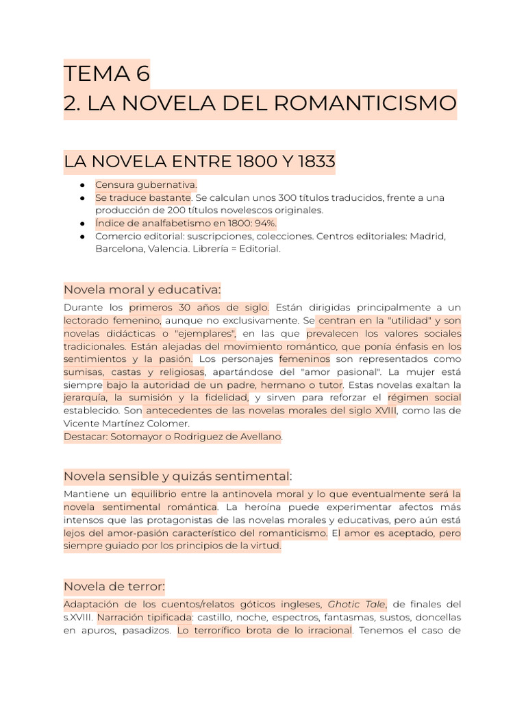 TEMA 6 - 2. LA NOVELA DEL ROMANTICISMO | PDF | Ficción histórica | Realismo literario