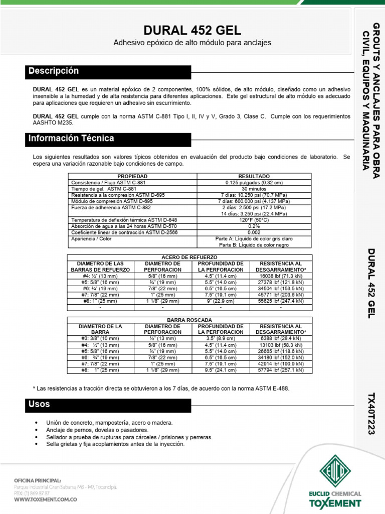 Dural 452 Gel: Adhesivo Epóxico Eficaz | PDF | Hormigón | Materiales