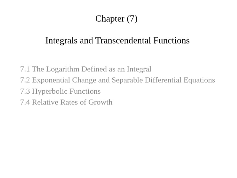 Chapter (7) Integrals and Transcendental Functions | PDF