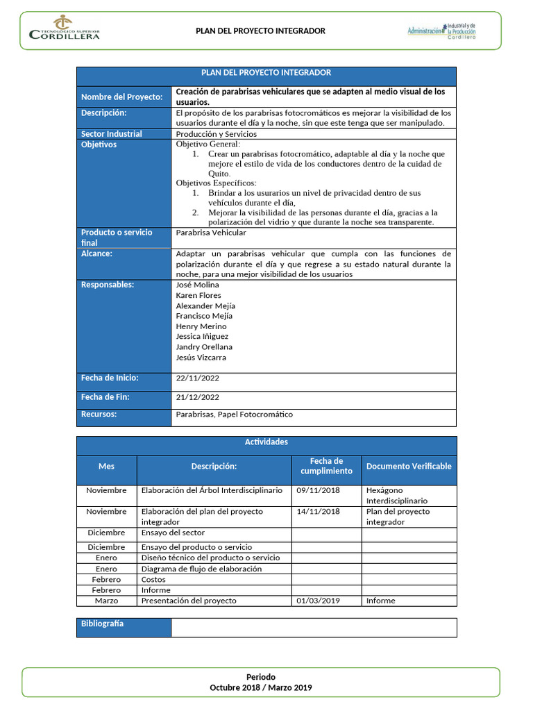 PLAN DEL PROYECTO INTEGRADOR | PDF