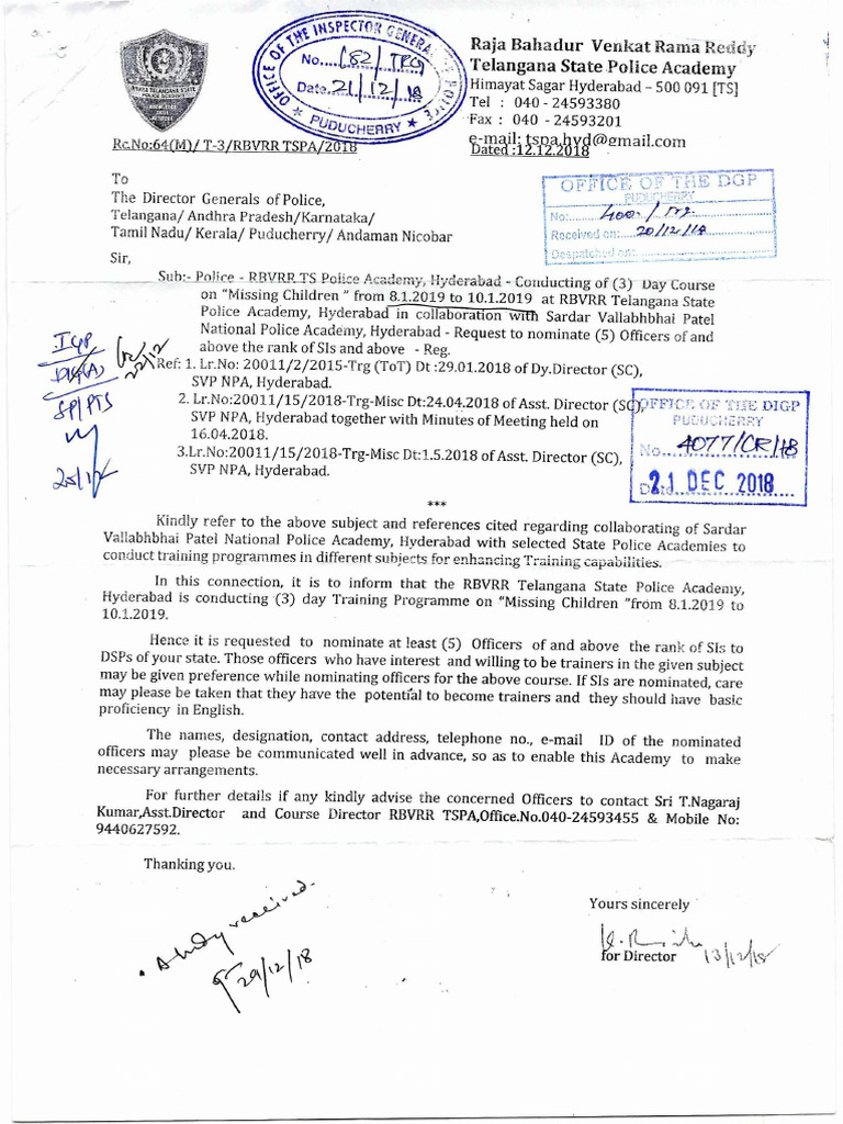 Training Programme On Missing Children at RBVRR Telangana State Police ...