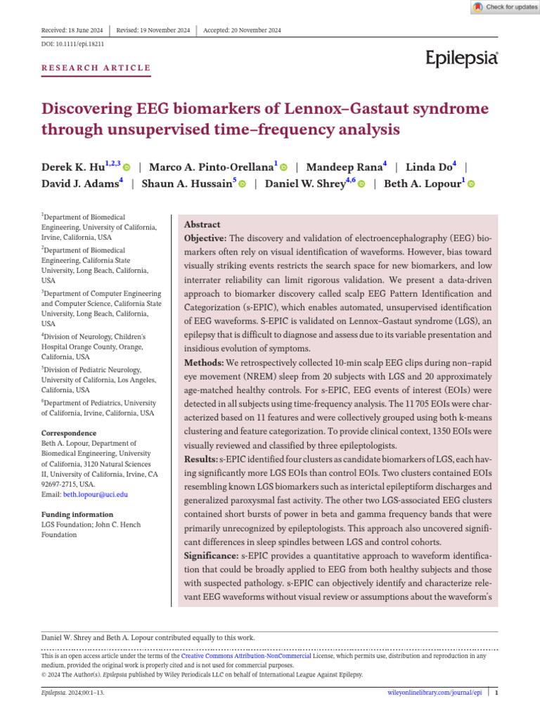 Epilepsia - 2024 - Hu - Discovering EEG biomarkers of Lennox Gastaut ...