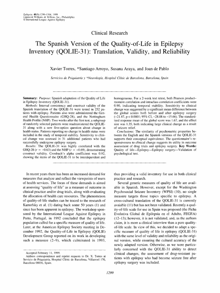 Epilepsia - 2005 - Torres - The Spanish Version of The Quality of Life ...