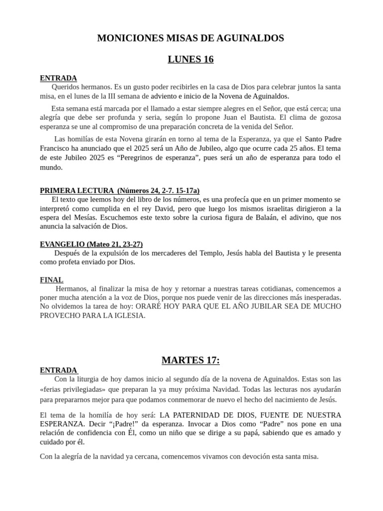 Moniciones Diarias Aguinaldos 2025 | PDF | Mesías | Navidad