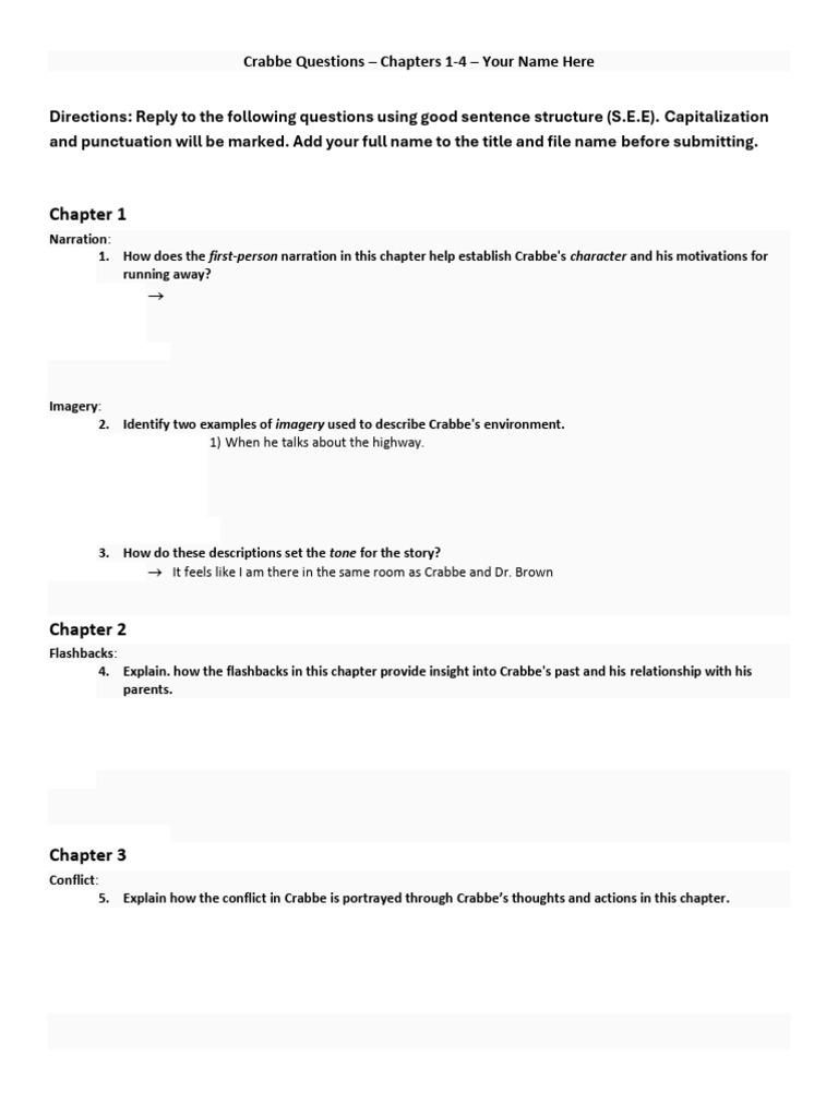 Crabbe Questions - Chapter 1-4 | PDF