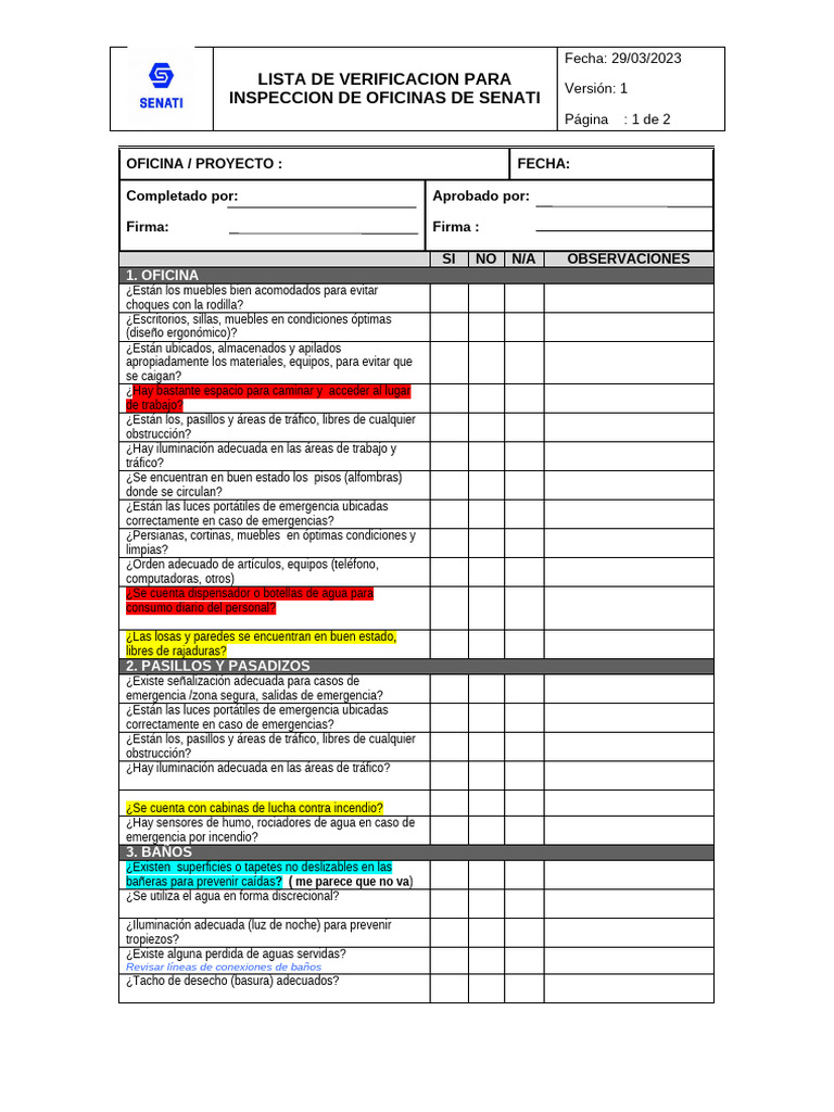 Check List para Oficinas | PDF