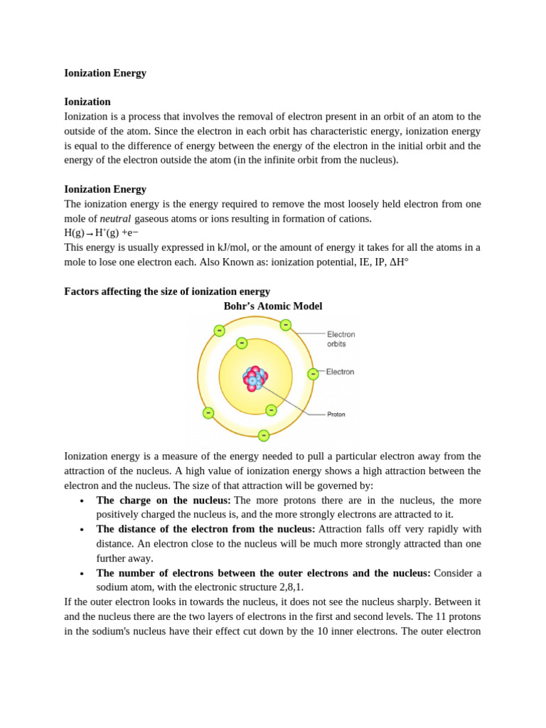 Ionization Energy Notes | PDF | Ion | Atomic Nucleus