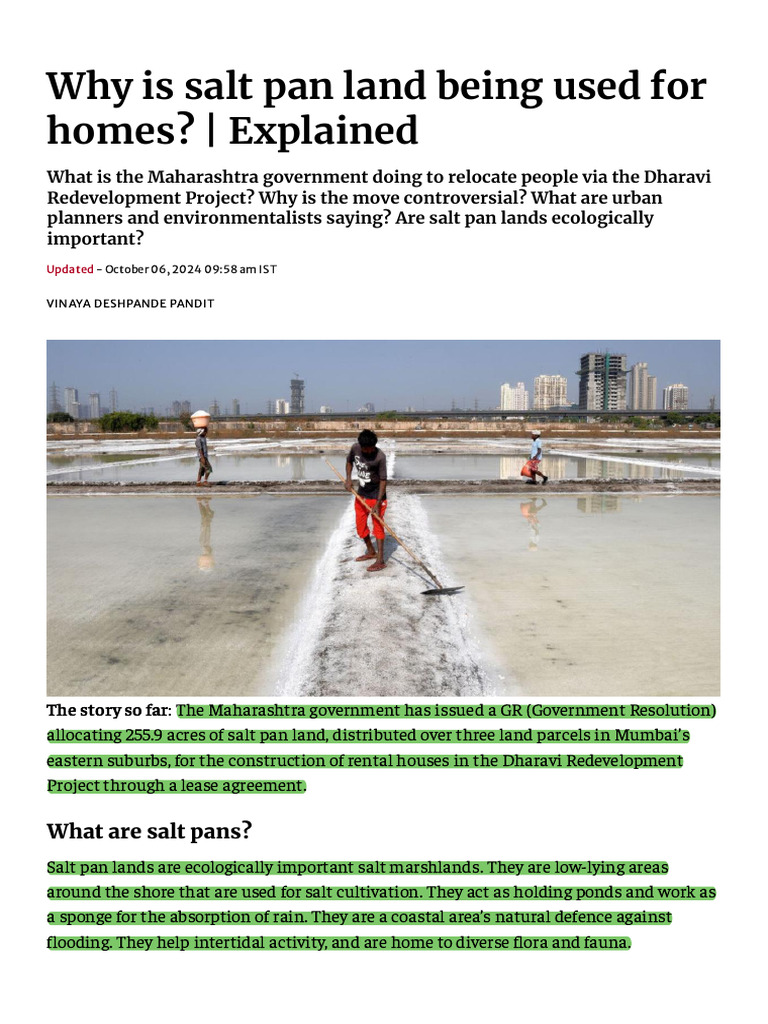 Maharashtra Allocates Salt Pan Land for Housing | PDF | Natural Environment