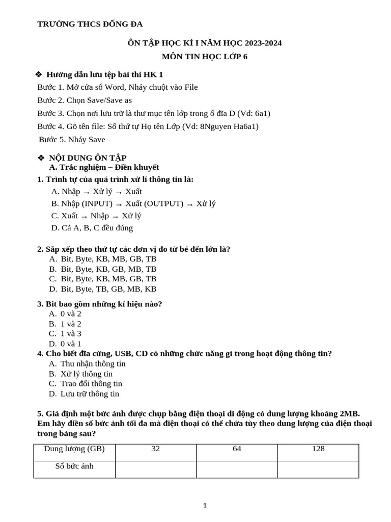 De Cuong Hki - Khoi 6 - NH 2023 - 2024 | PDF