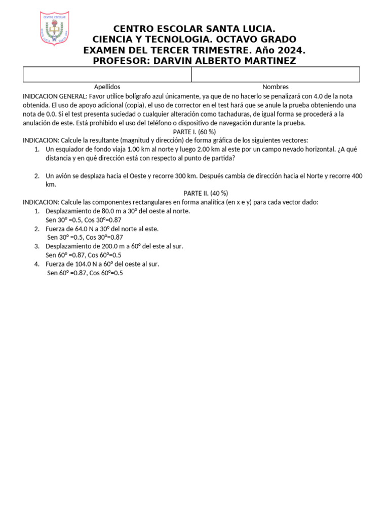 OCTAVO examen trimestral 3 def | PDF