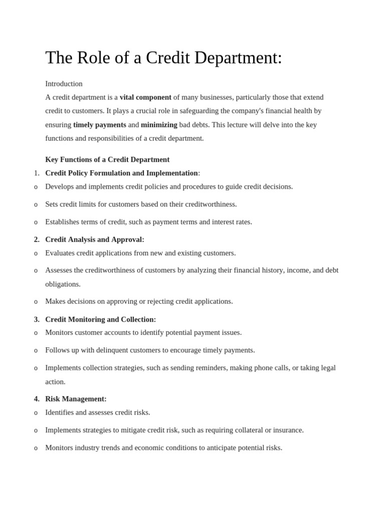 Credit Dept. Essentials for Businesses | PDF | Credit | Finance & Money ...