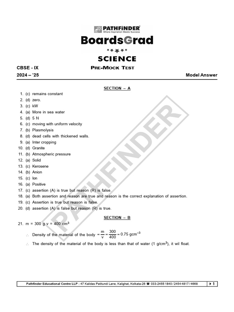 Science IX-Pre-Mock (2024-'25) (Ans) F | PDF | Tissue (Biology) | Muscle