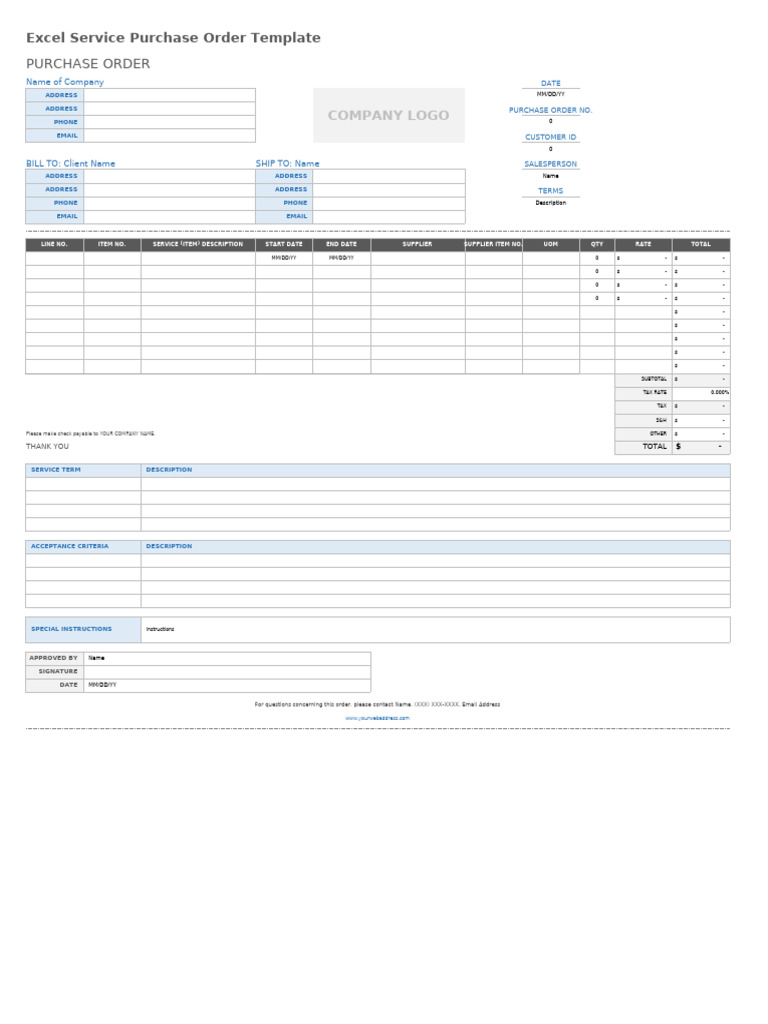 Ic Excel Service Purchase Order Template 9181 | PDF
