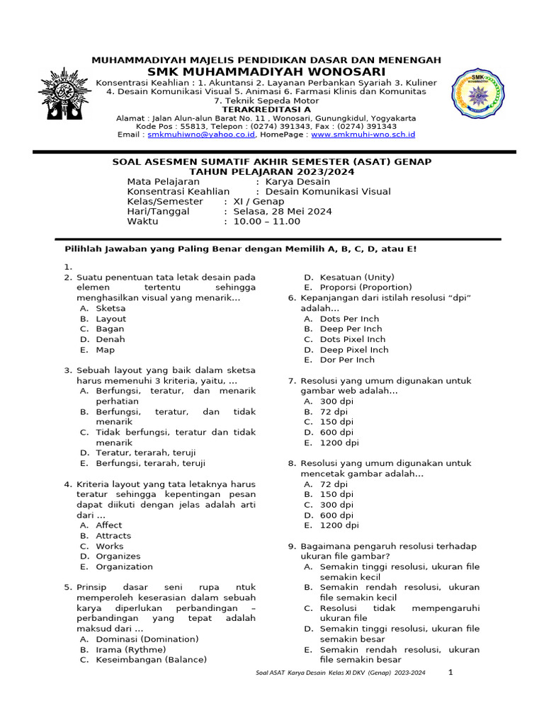 Asat-Karya Desain-Xi DKV | PDF