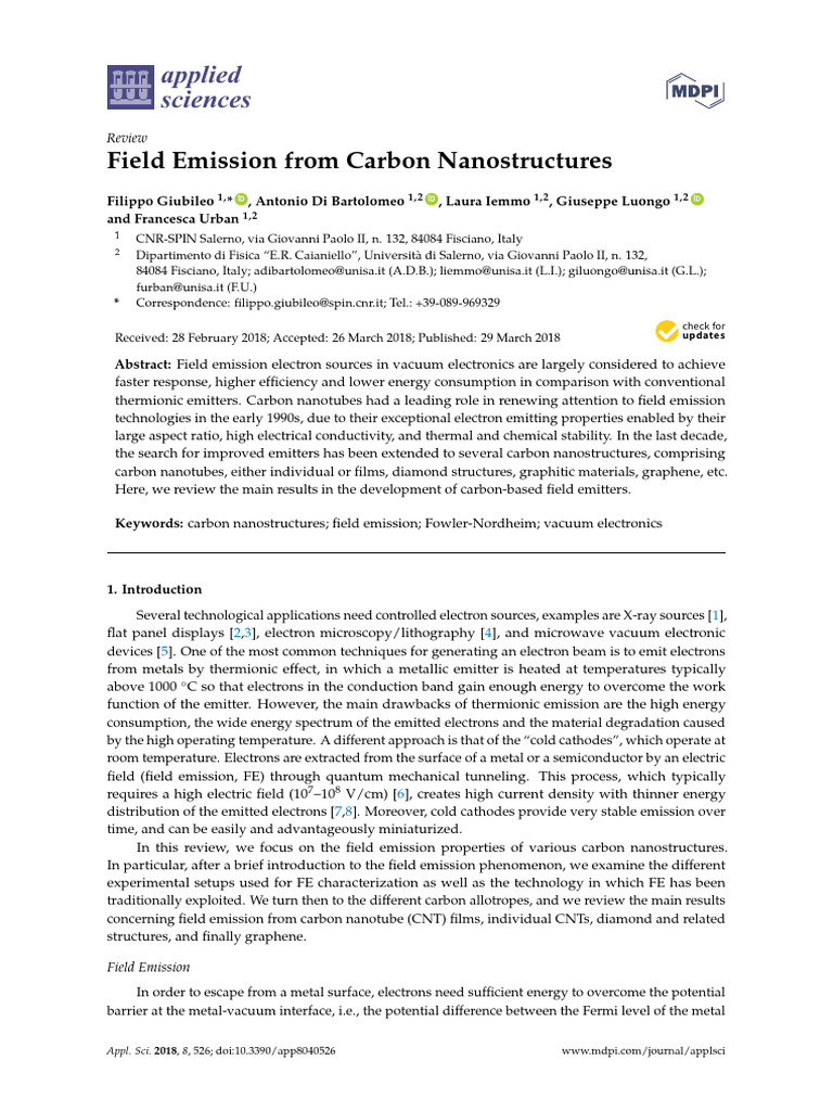 Field Emission From Carbon Nanostructures | PDF | Carbon Nanotube | Graphene