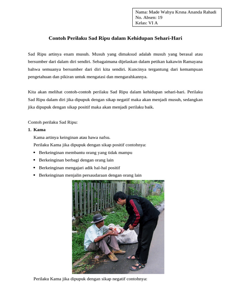 Contoh Perilaku Sad Ripu Dalam Kehidupan Sehari | PDF