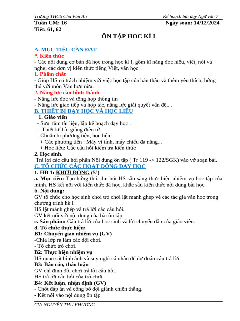 Tuan 16 - Ôn Tâp HK1 (24-25) | PDF