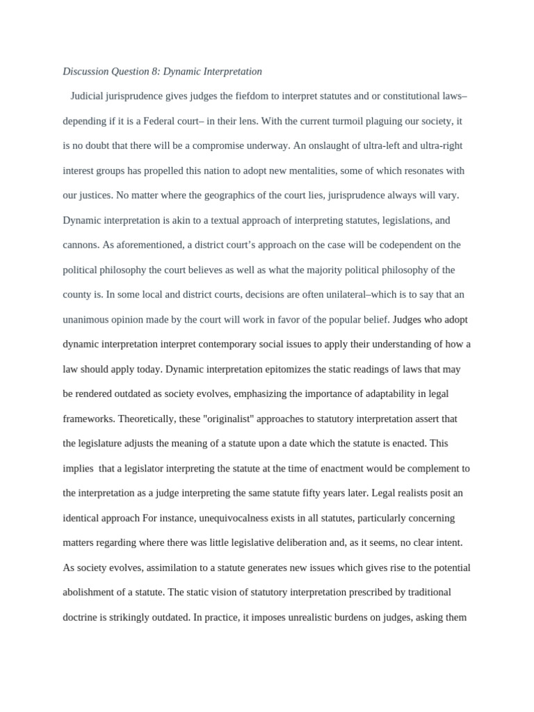 Discussion Question 8_ Dynamic Interpretation | PDF | Disability | Rehabilitation Act Of 1973
