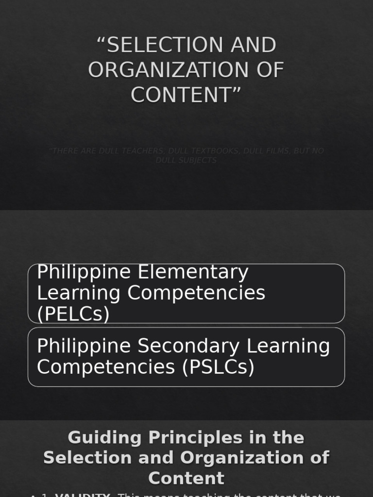 Selection and Organization of Content Jeric | PDF | Thought | Learning