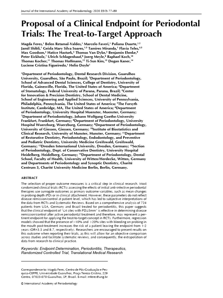 JIAP April 2020 - Proposal of a Clinical Endpoint for Periodontal ...